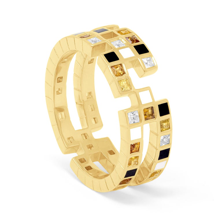 Customizable Princess Cut Diamond Yellow Sapphire Citrine Enamel 18k ...