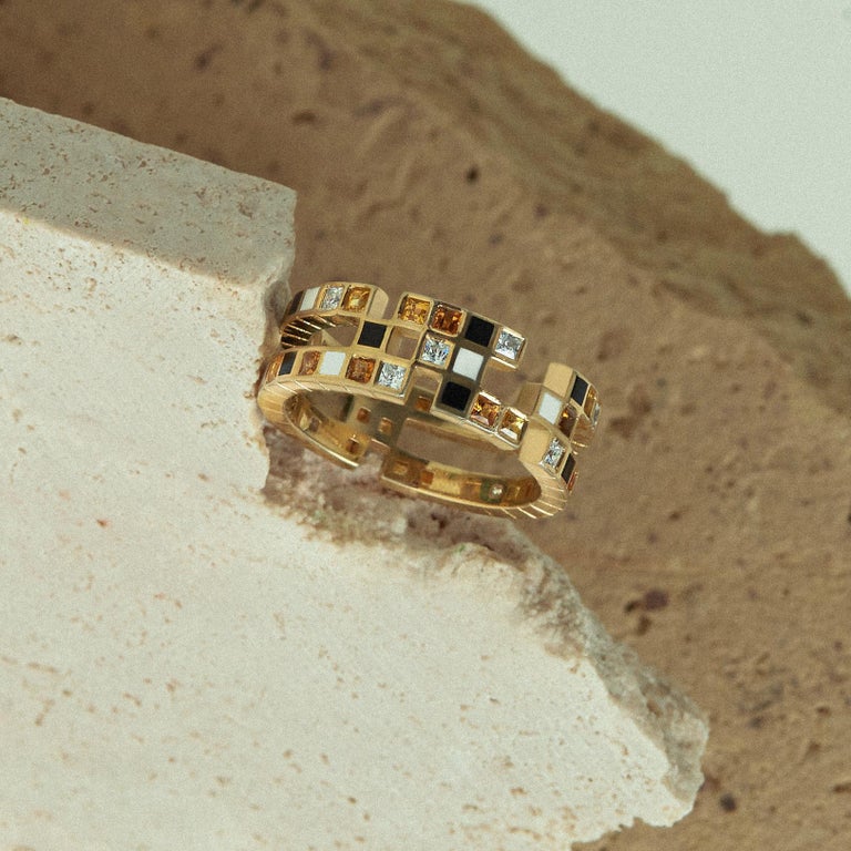 Customizable Princess Cut Diamond Yellow Sapphire Citrine Enamel 18k ...