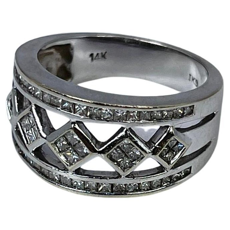 Princess Cut Dome Ring Cocktail Diamond Ring 14KT Whtie Gold Ring ...