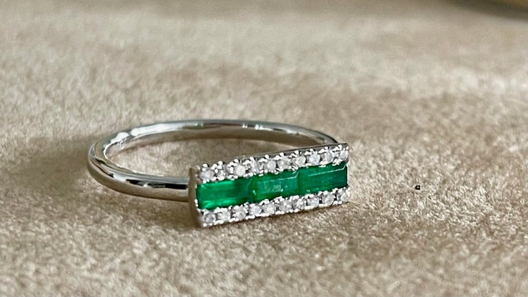 Princess Cut Emerald and Diamond Staking Band/Ring 14 Kt Yellow Gold ...