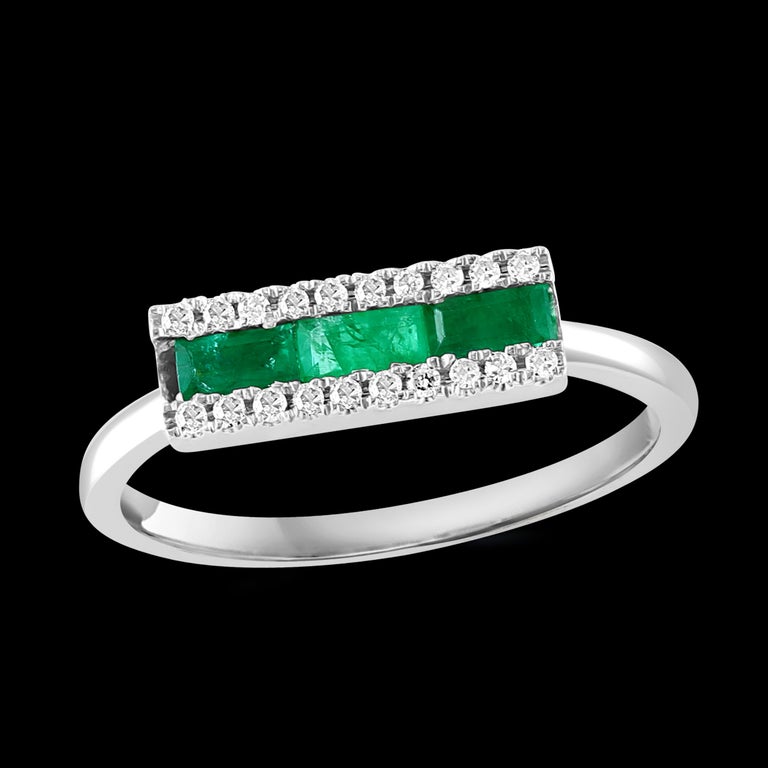 Princess Cut Emerald and Diamond Staking Band/Ring 14 Kt Yellow Gold ...