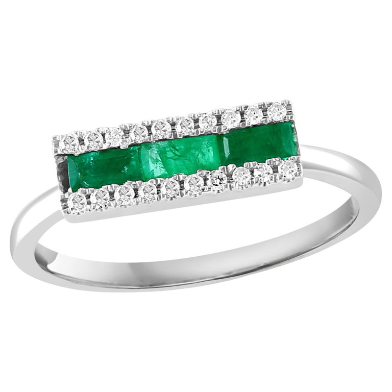 Princess Cut Emerald and Diamond Staking Band/Ring 14 Kt Yellow Gold ...