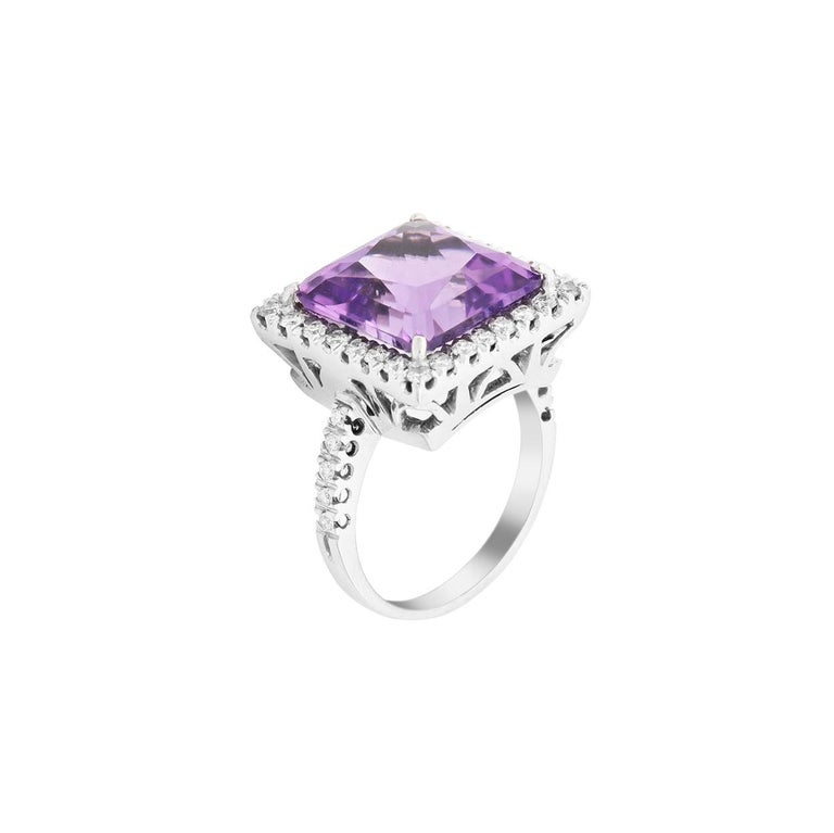 Princess-Cut Halo Amethyst and Diamond Engagement Ring For Sale at 1stDibs