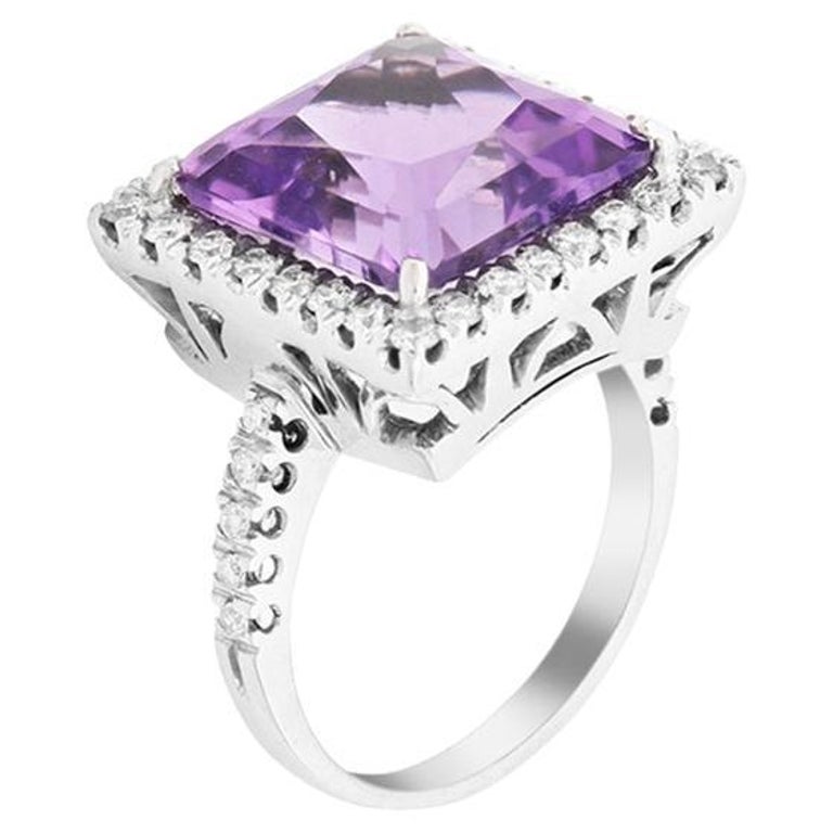 Princess-Cut Halo Amethyst and Diamond Engagement Ring For Sale at 1stDibs