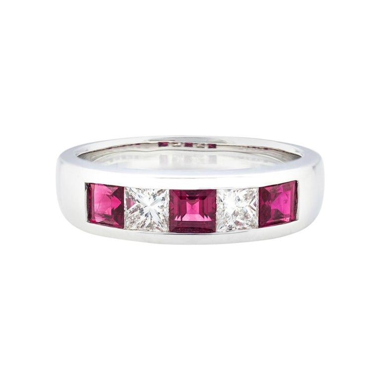 Princess Cut Ruby and Diamond Eternity Ring Channel Set in 18 Carat ...
