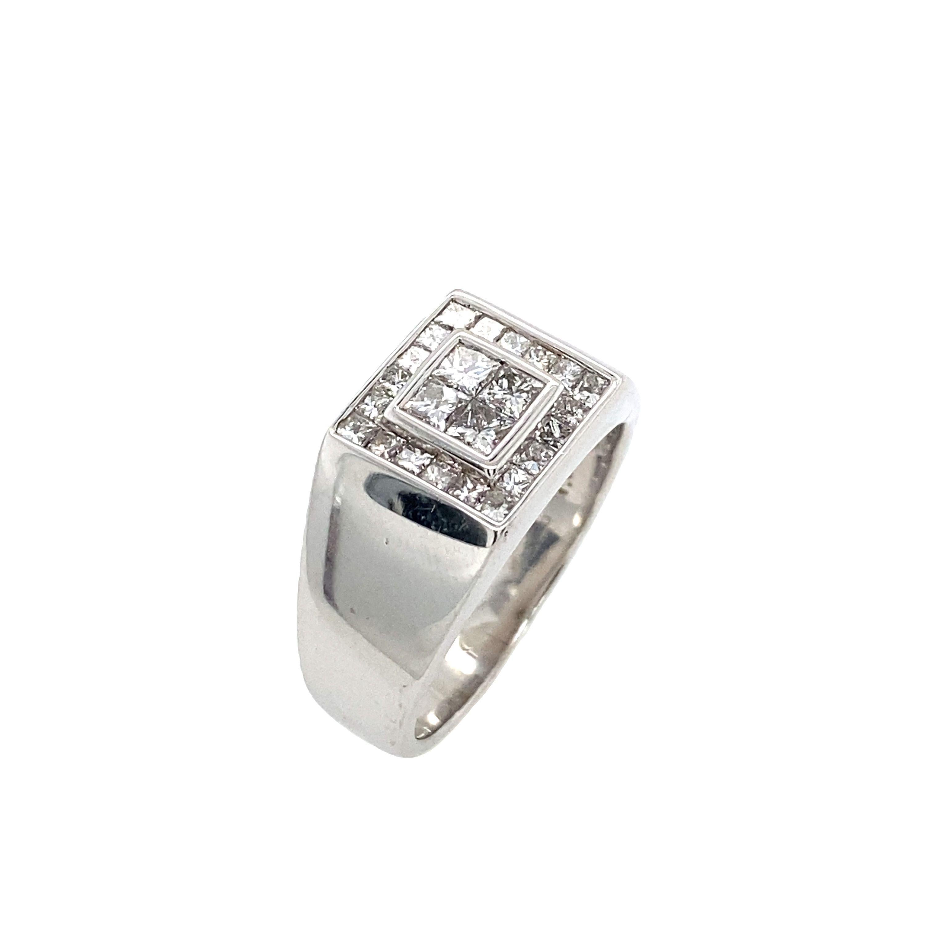 Princess Cut Signet Ring Set In 18ct White Gold With 1.0ct Of Natural ...