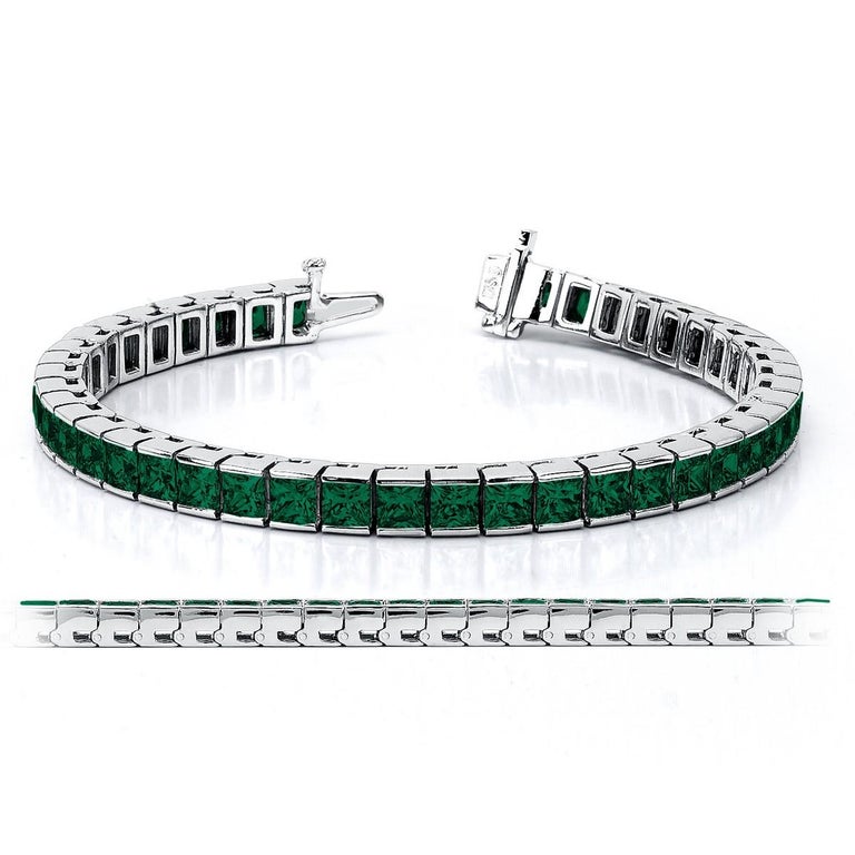 Princess Cut Natural Emerald Tennis Bracelets 18 Karat White Gold For