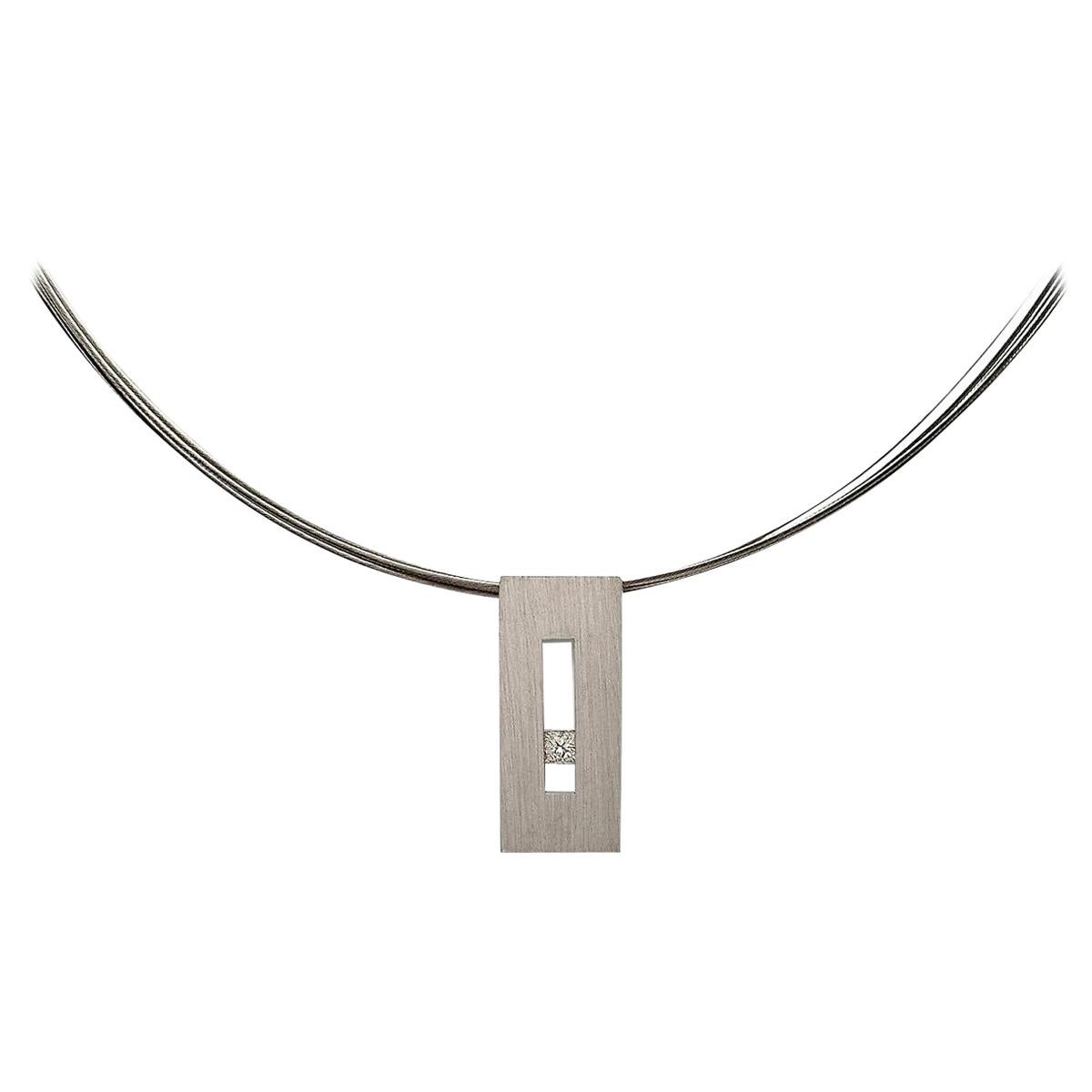Diamond in White Gold Suspended Rectangle Pendant For Sale at 1stDibs