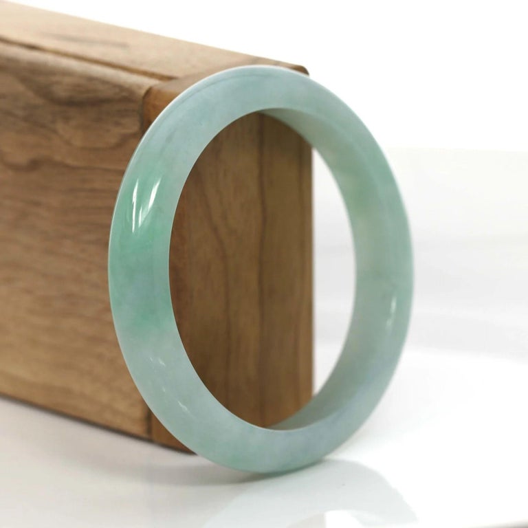 Princess Half Round Burmese Ice Blue- Green Jadeite Jade Bangle (56.83 ...