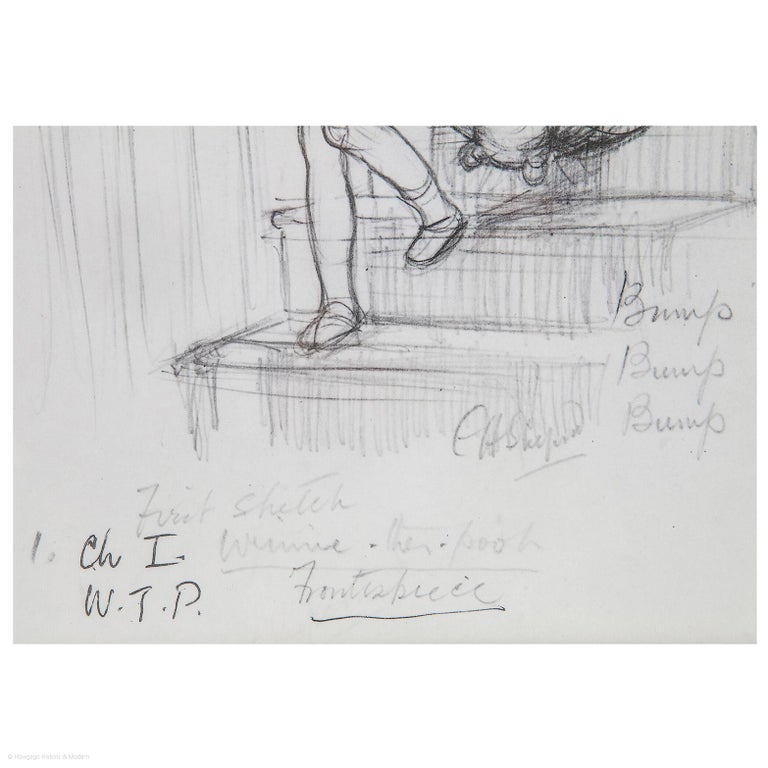 Print Pencil First Sketch Winnie the Pooh Frontispiece Bump Bump Bump ...
