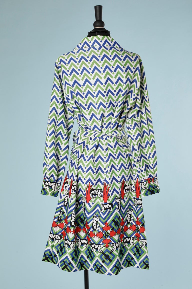 Printed chemise dress with belt Lanvin Circa 1970's For Sale at 1stDibs