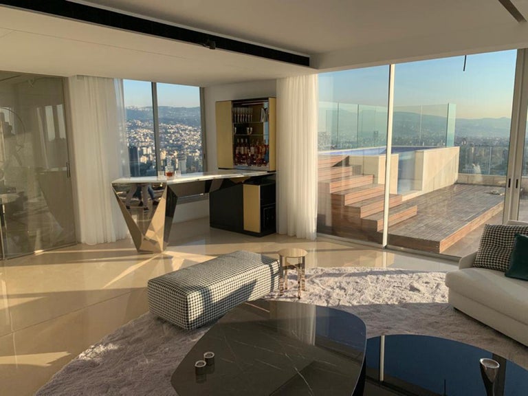 Prism L, Bar in Hand Polished Stainless Steel, Gun Metal and Travertine ...