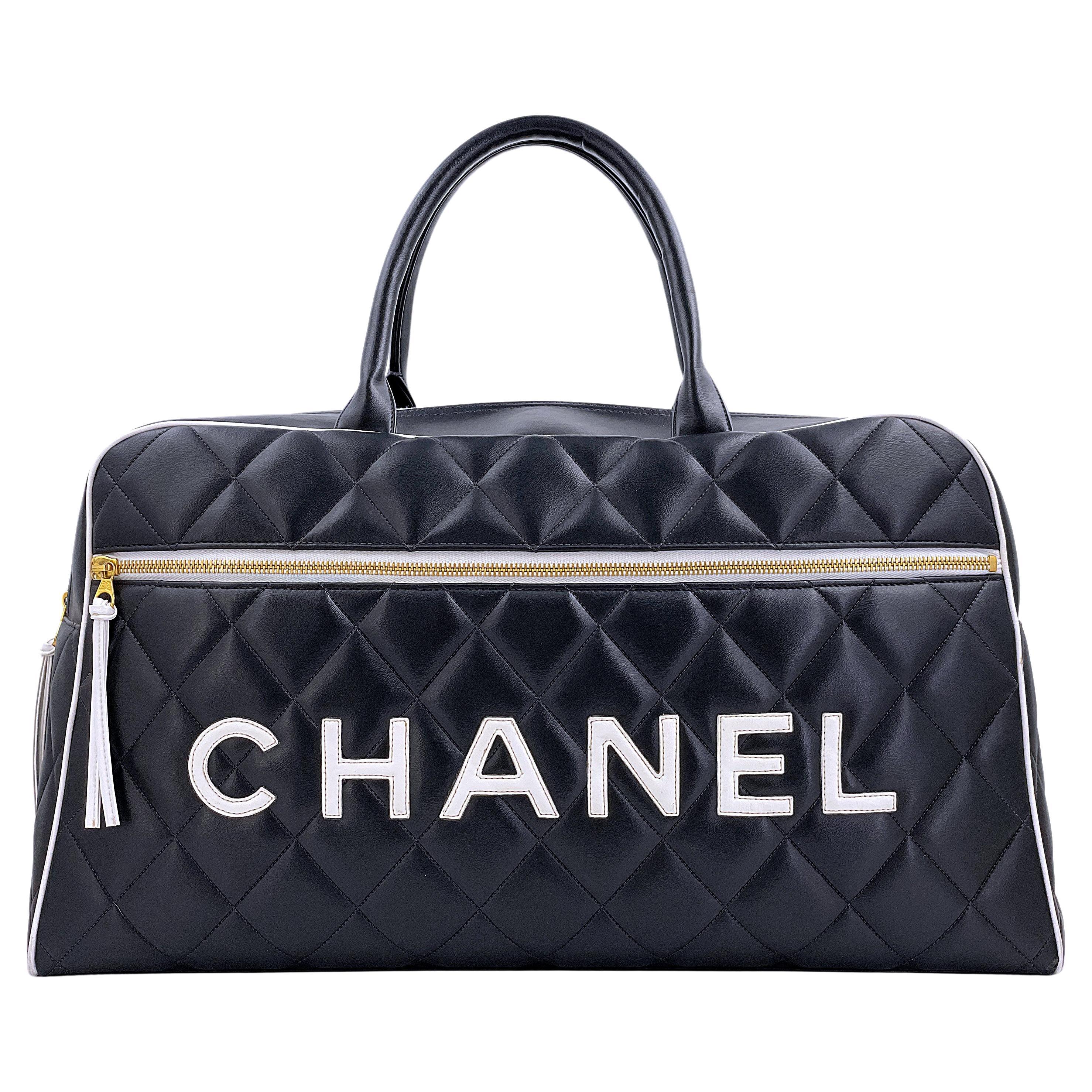 Pristine Chanel 1995 Vintage Black Letter Large Bowler Duffle Bag 67789 ...