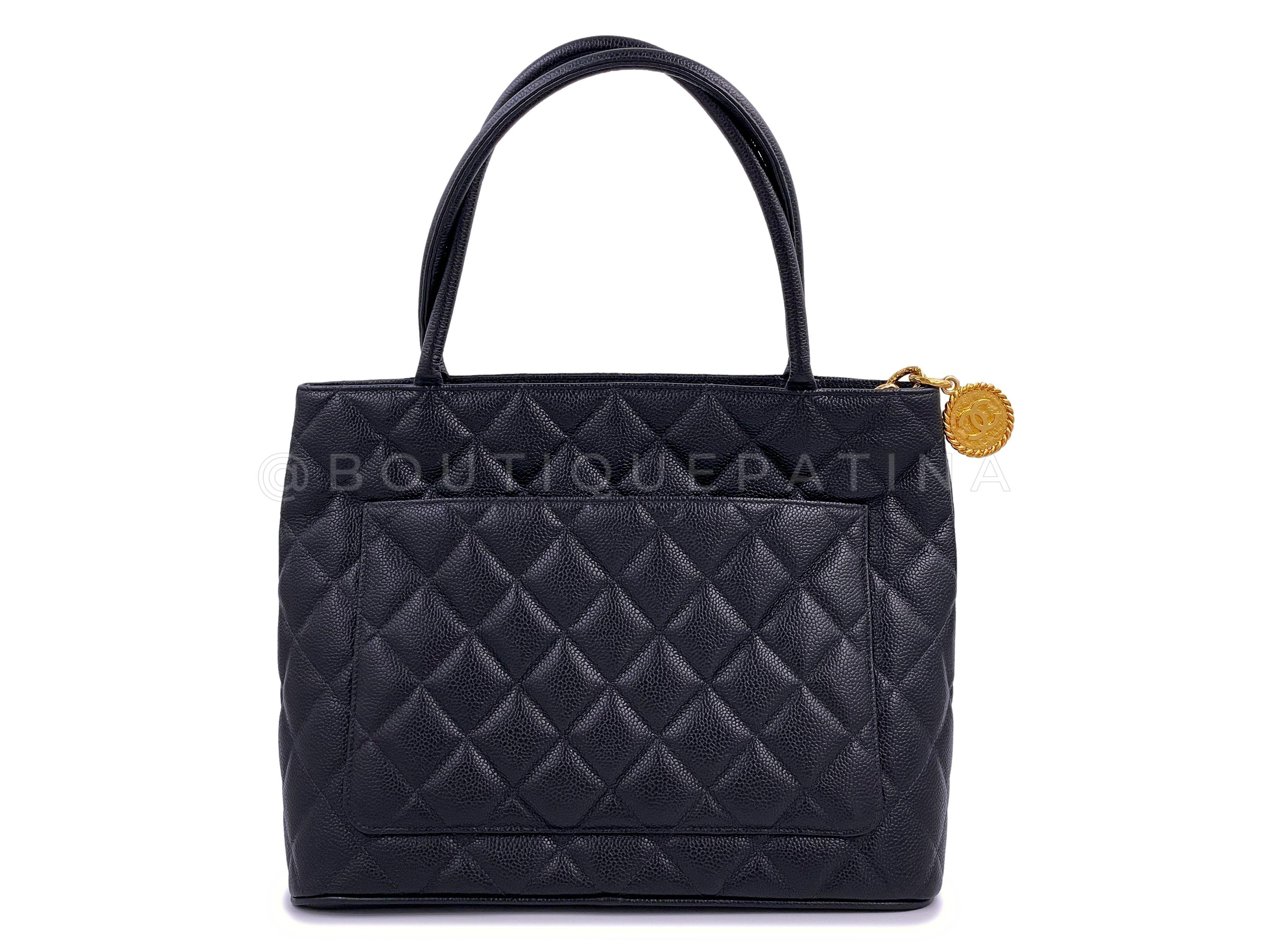 Pristine Chanel 1997 Vintage Black Caviar Medallion Tote Bag 24k GHW ...