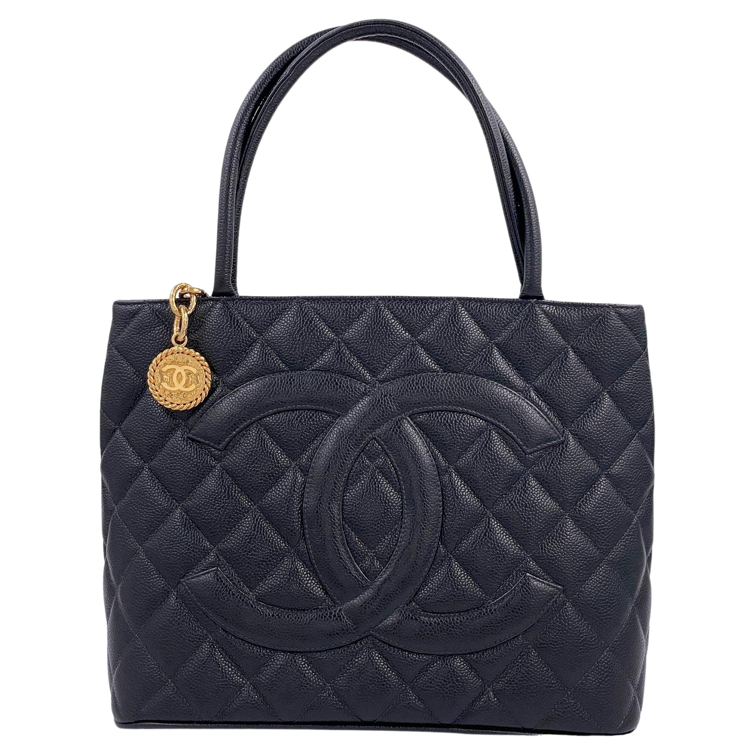 Pristine Chanel 1997 Vintage Black Caviar Medallion Tote Bag 24k GHW ...