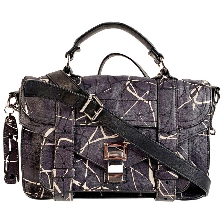 Proenza Schouler Black Printed Leather PS1 Tiny Satchel Messenger Bag ...