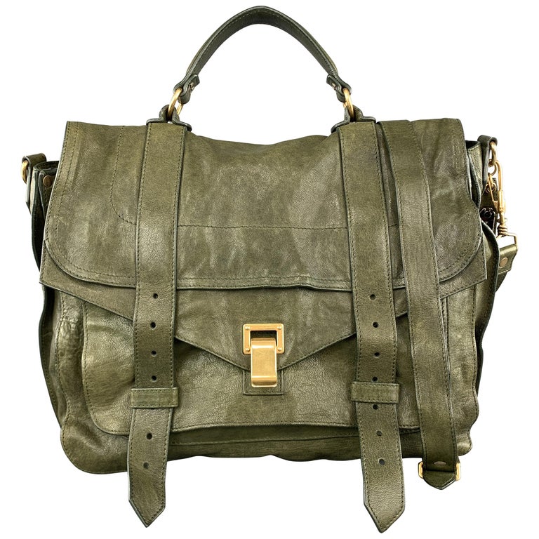 PROENZA SCHOULER Distressed Olive Green Leather Large PS1 Satchel Bag ...