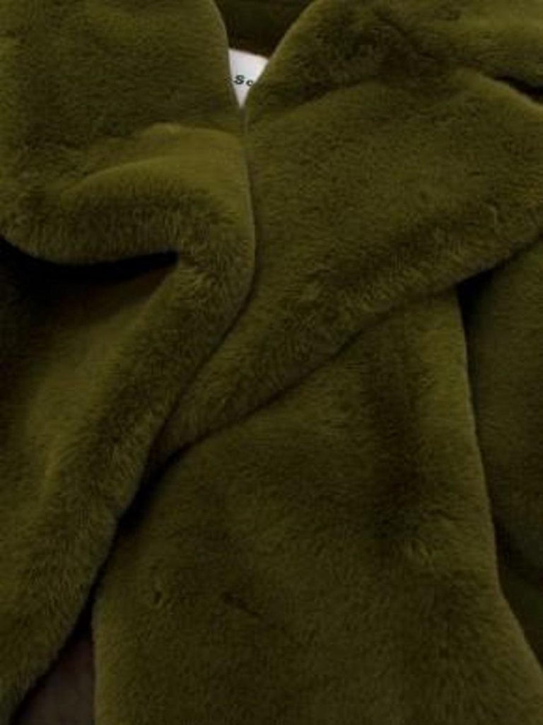 Proenza Schouler Olive Green Faux Fur Belted Coat For Sale at 1stDibs