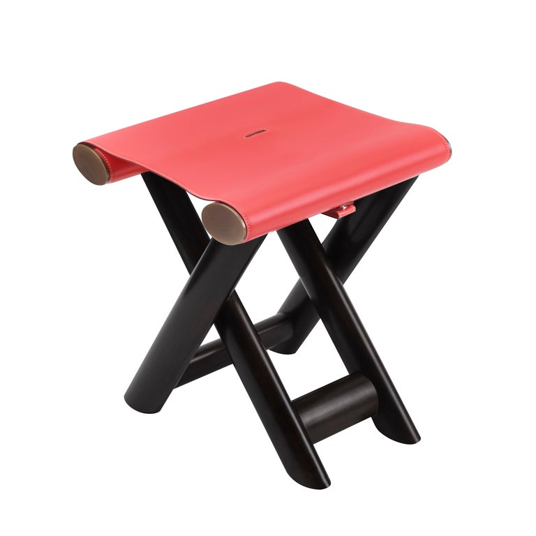 Promemoria Petit Nyx Stool in Black Maple and Leather by Romeo Sozzi ...