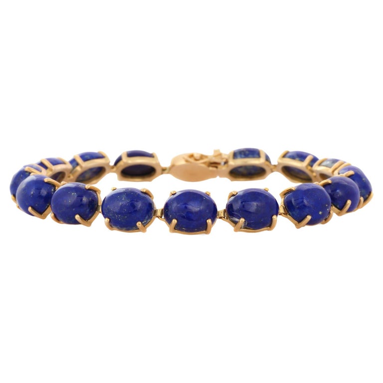 43 Ct Oval Cut Lapis Lazuli Prong Set Tennis Bracelet in 14K Solid ...