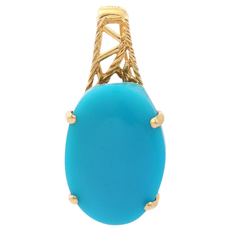 Prong Set 5.98 Carat Turquoise Pendant in 18K Yellow Gold For Sale at 1stDibs