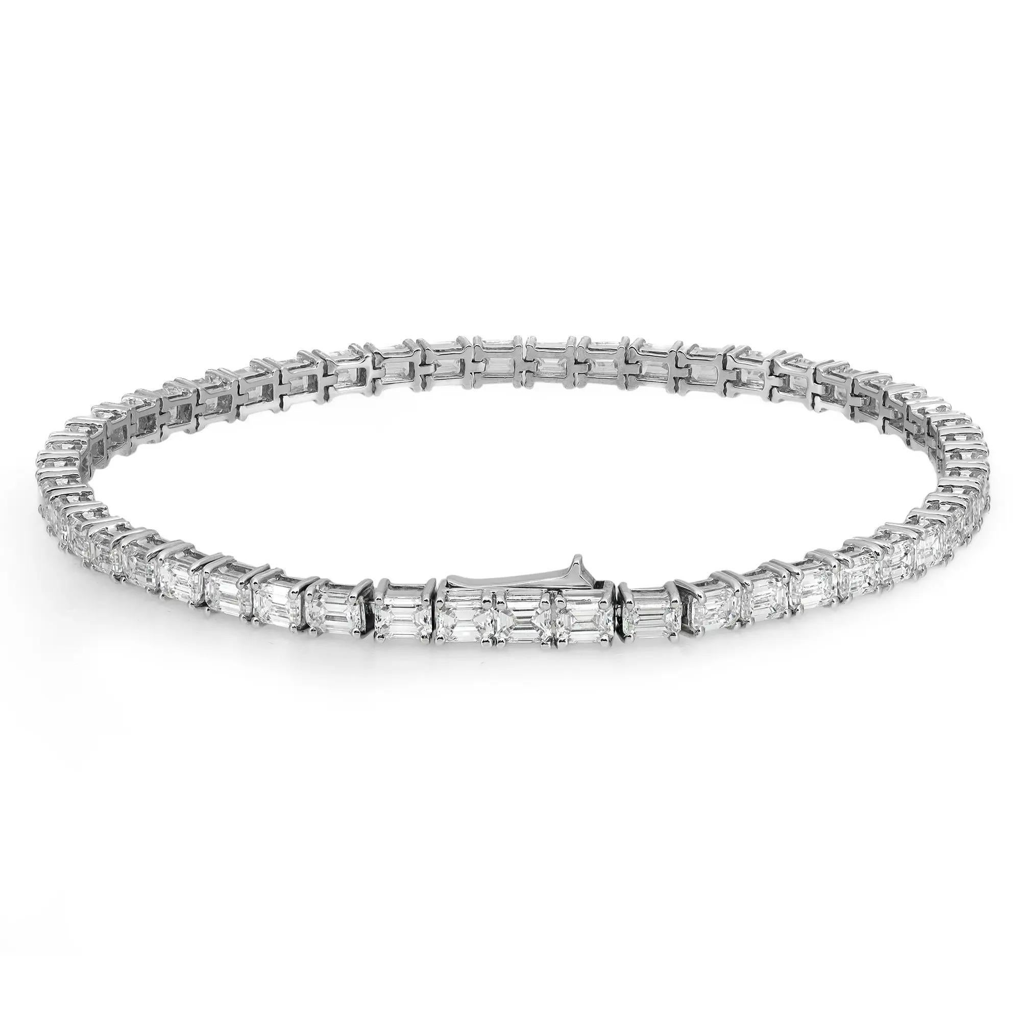Prong Set Emerald Cut Diamond Tennis Bracelet 18k White Gold 6 94cttw 7