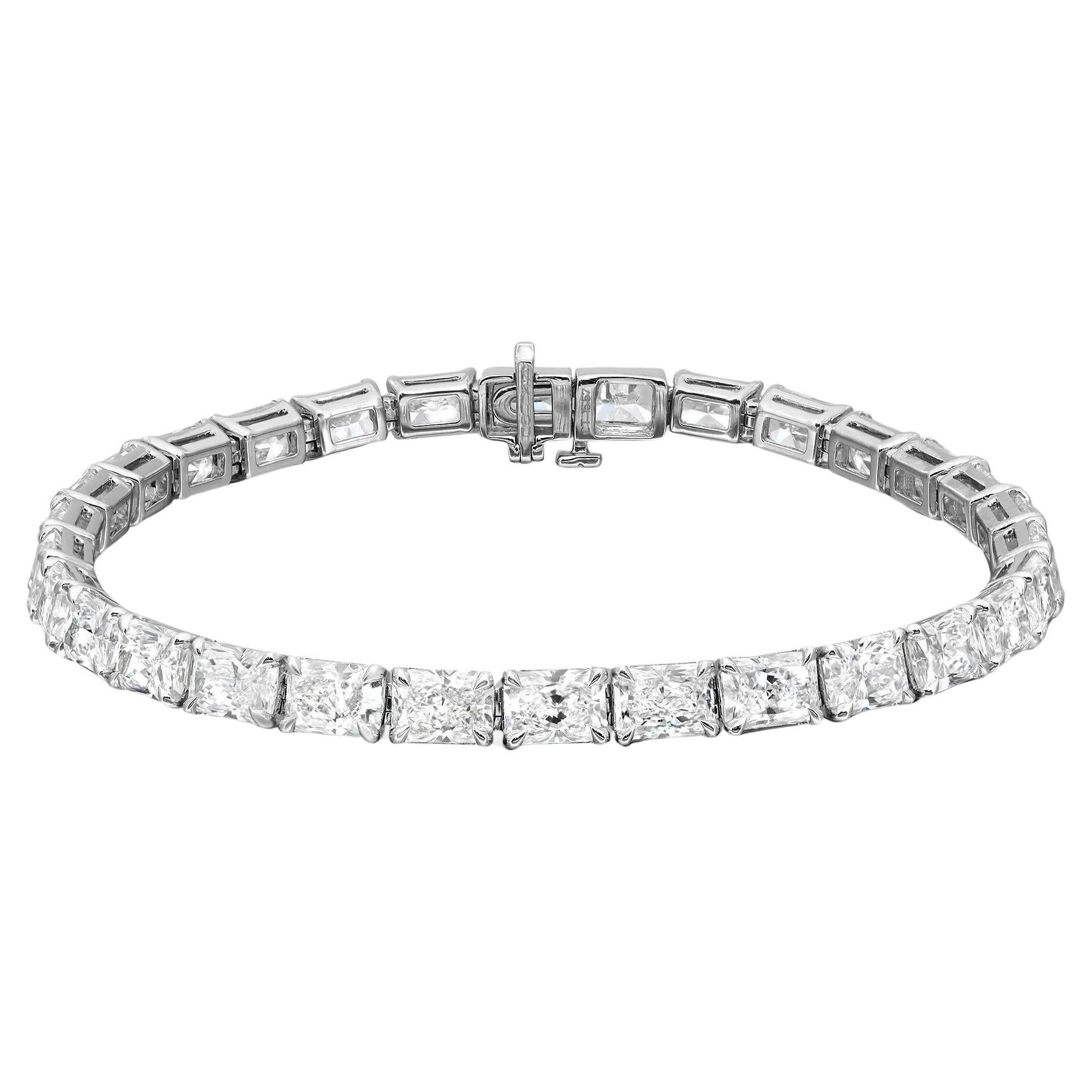 Prong Set Radiant Cut Lab Grown Diamond Tennis Bracelet 14k White Gold
