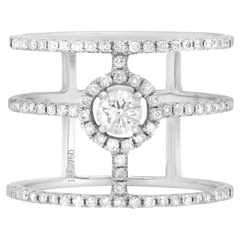 Prong Set Round Cut Diamond Ring 18K White Gold For Sale at 1stDibs