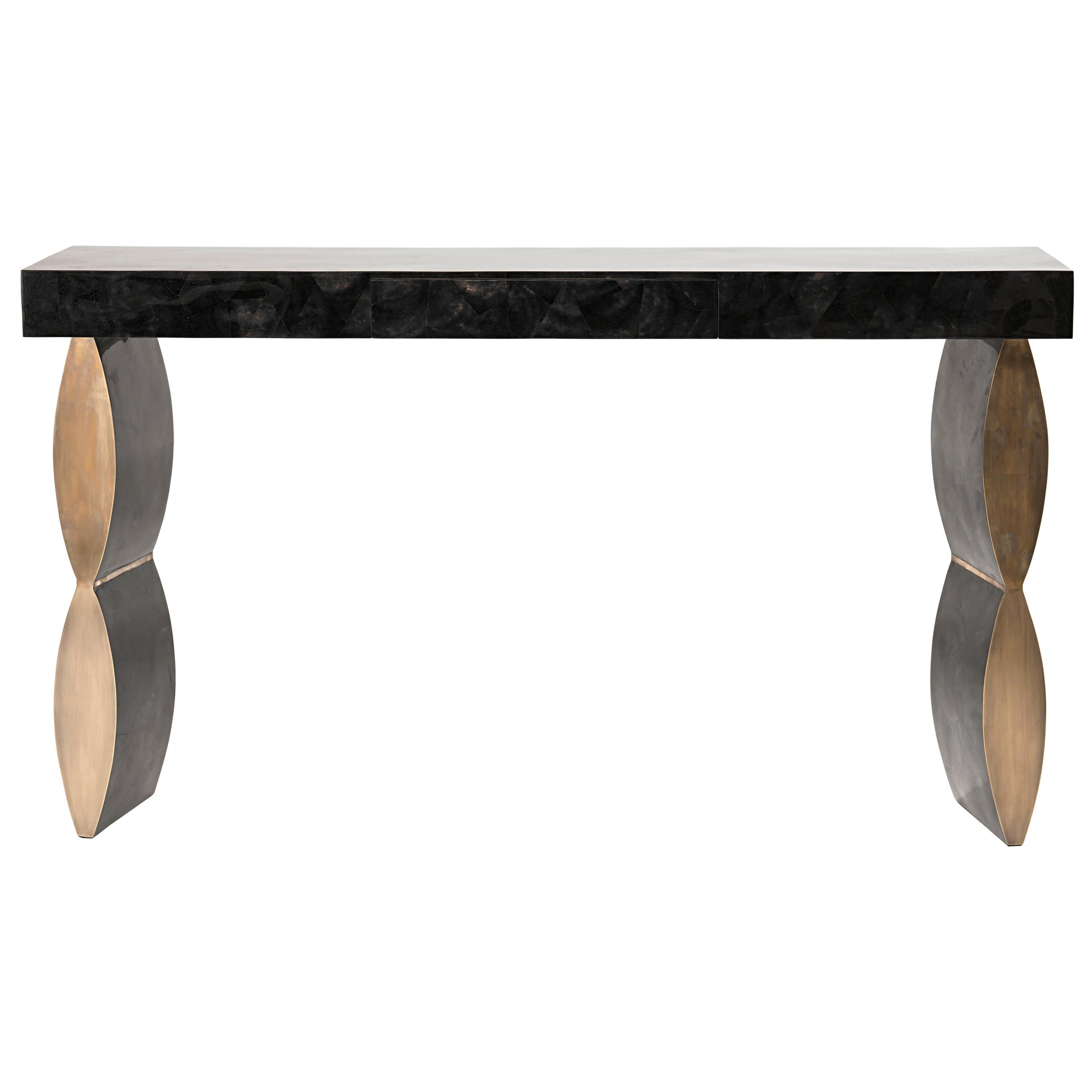 Storm Console Table in Black Pen Shell and Bronze-Patina Brass by Kifu ...