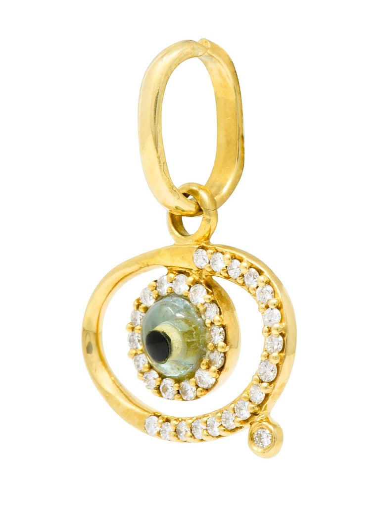 Protective Contemporary Diamond 18 Karat Gold Evil Eye Charm at 1stDibs