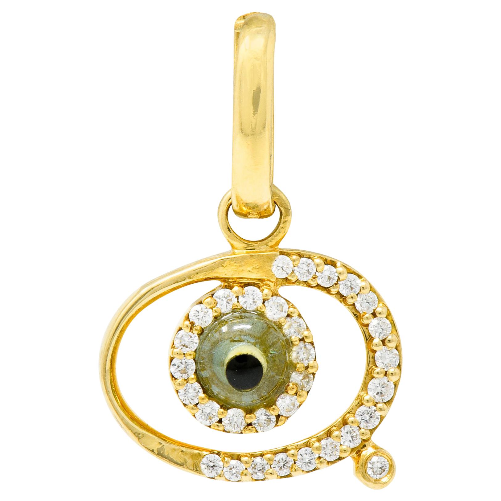 Protective Contemporary Diamond 18 Karat Gold Evil Eye Charm at 1stDibs