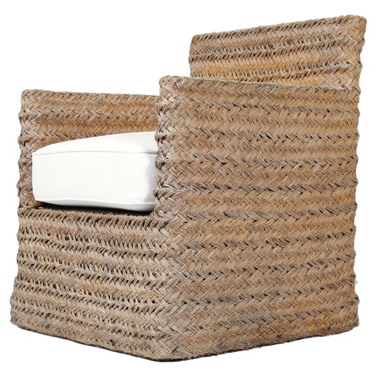 Provençal Braided Straw and Linen Club Armchair French Audoux-Minnet ...