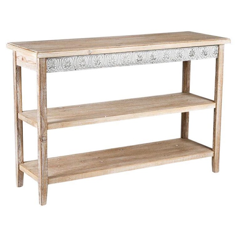 Province Distressed Carved Hall Table with Shelves, Fir Wood For Sale ...