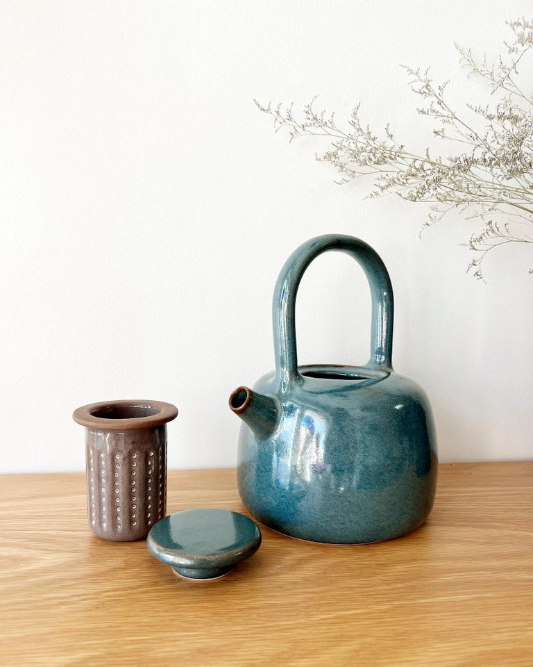 Prussian Blue Organic Modern Handmade Ceramic Teapot For Sale at 1stDibs