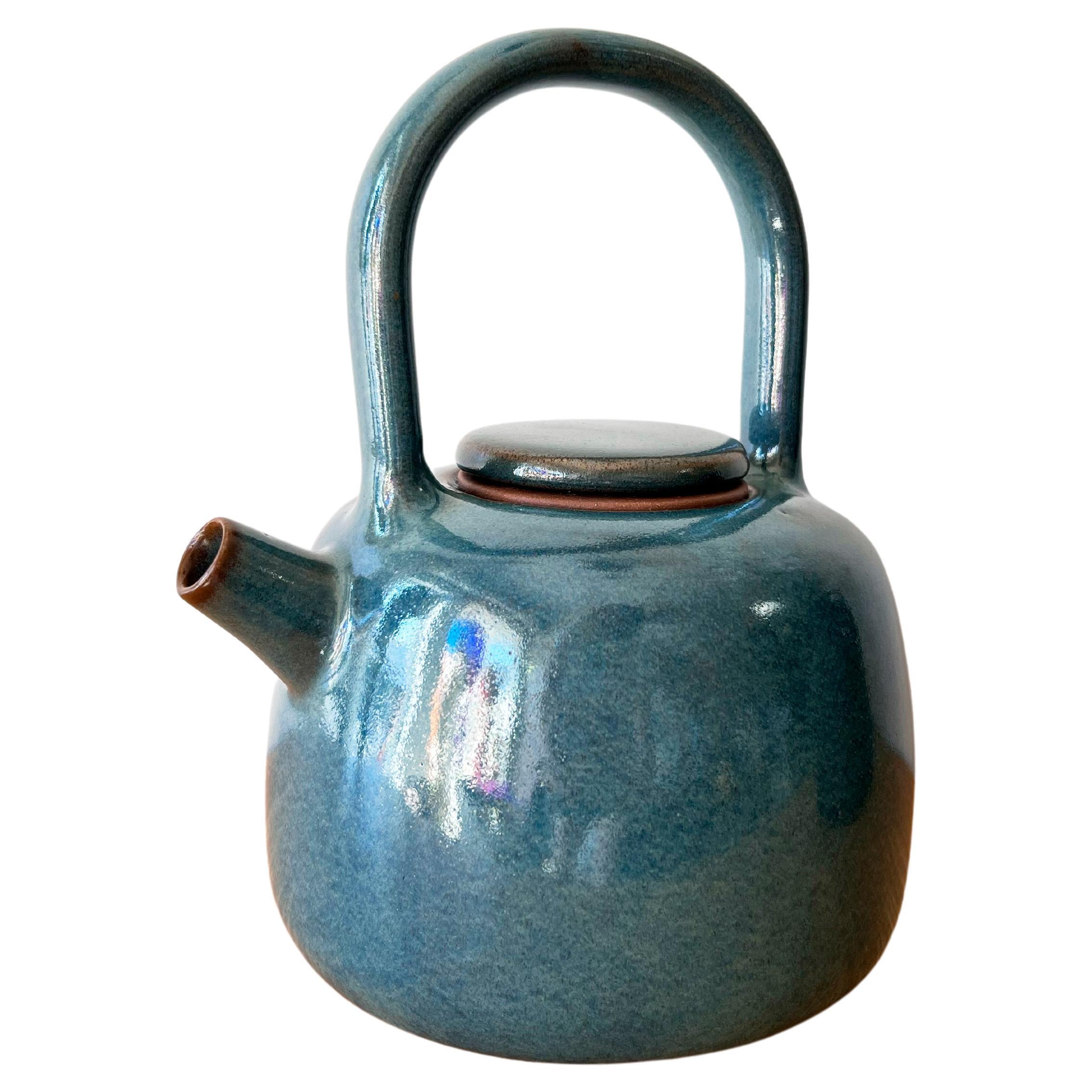 Prussian Blue Organic Modern Handmade Ceramic Teapot For Sale at 1stDibs
