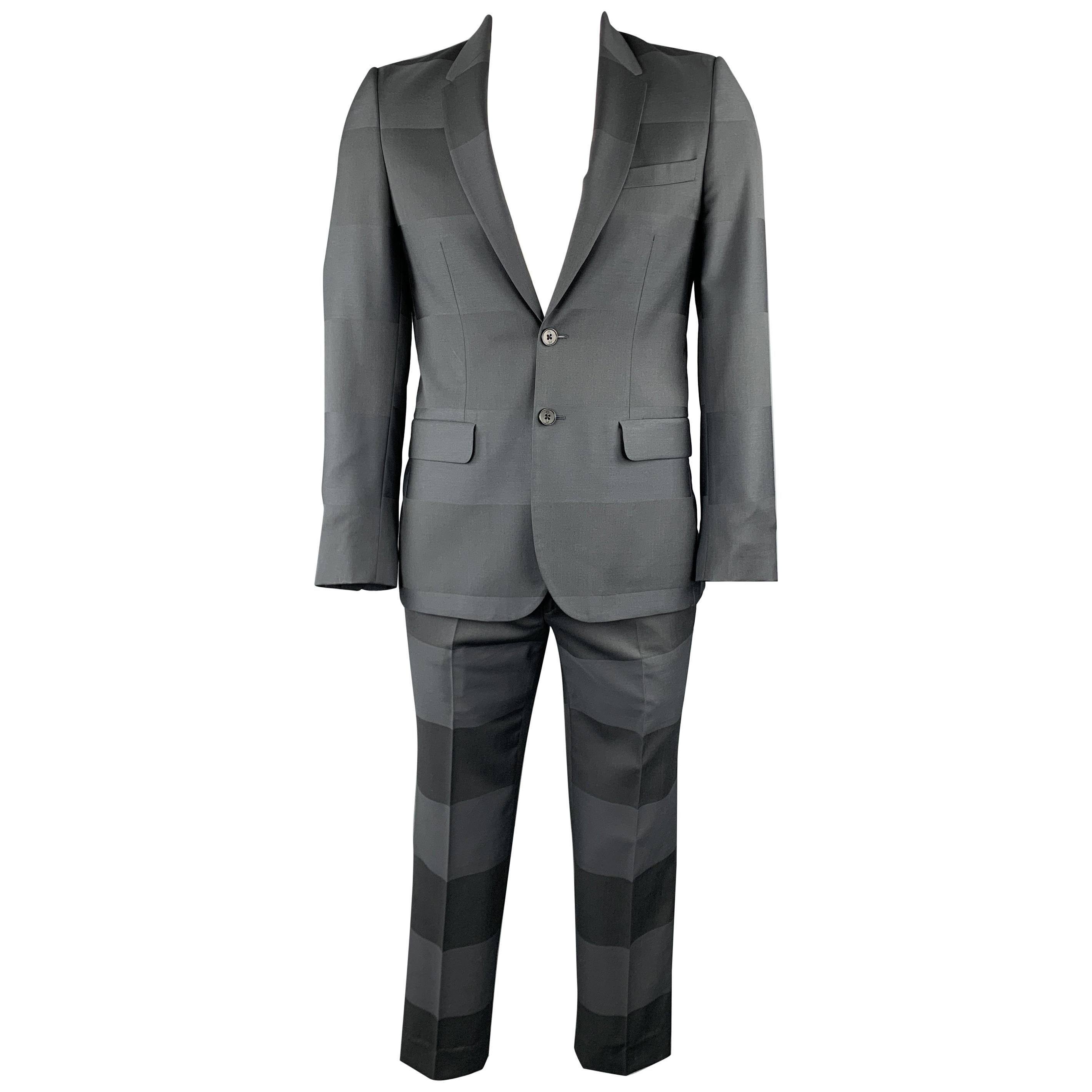 DAVID AUGUST Size 40 Navy and Gray Stripe Wool Peak Lapel 34 x 30 Suit ...