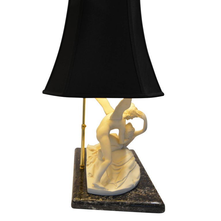 Psyche Revived by Cupid's Kiss Lamp on Marble Base Black Shade Gold ...