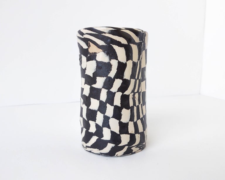 Psychedelic Black and White Checkered Ceramic Vase by Fizzy Ceramics ...