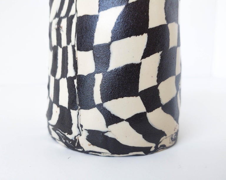 Psychedelic Black and White Checkered Ceramic Vase by Fizzy Ceramics ...
