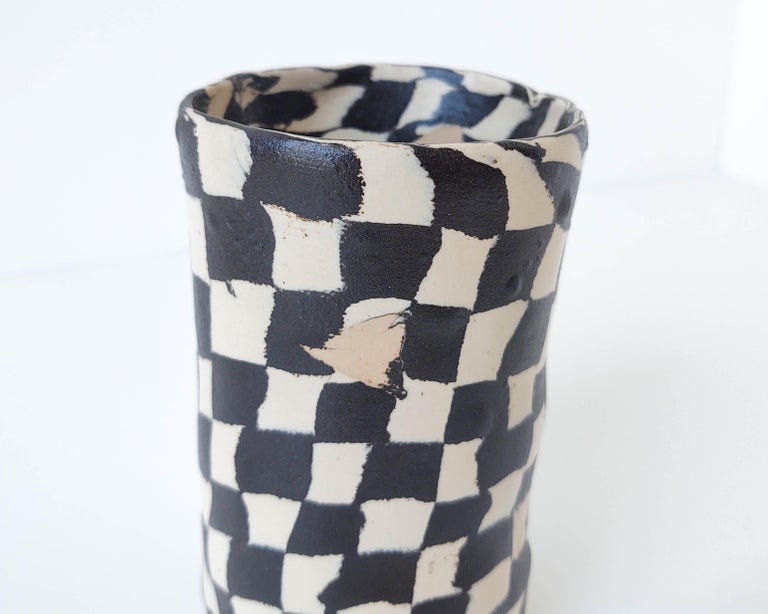 Psychedelic Black and White Checkered Ceramic Vase by Fizzy Ceramics ...