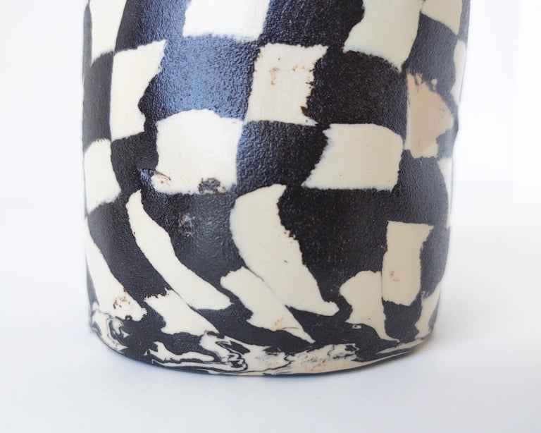 Psychedelic Black and White Checkered Ceramic Vase by Fizzy Ceramics ...