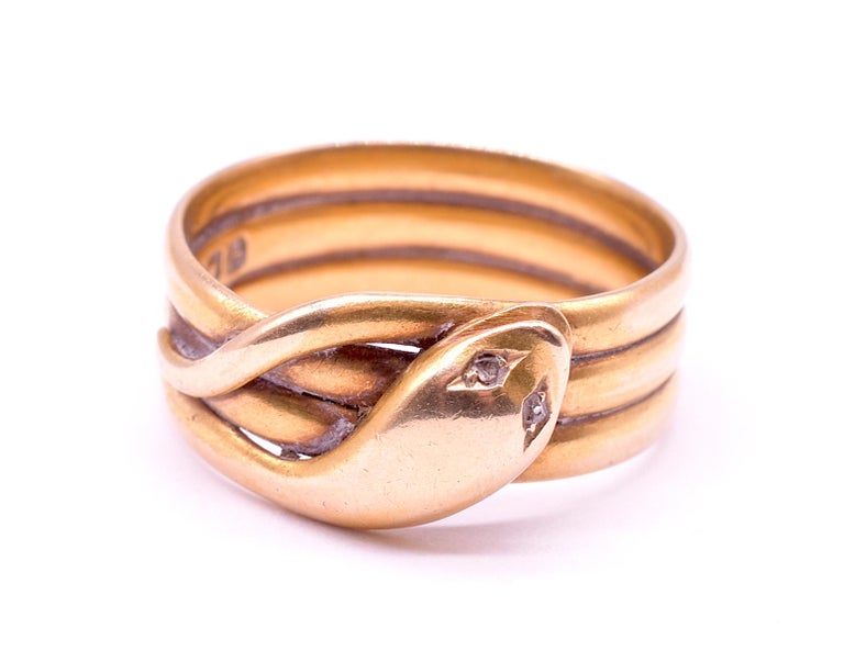 18K Triple Layered Snake Ring with Diamond Eyes, Hallmarked London ...