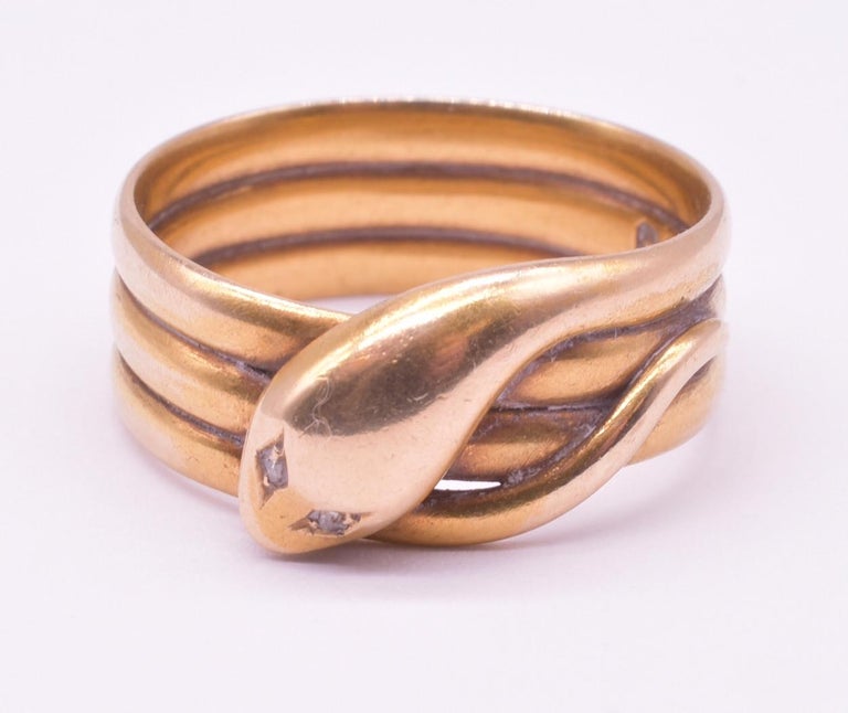 18K Triple Layered Snake Ring with Diamond Eyes, Hallmarked London ...
