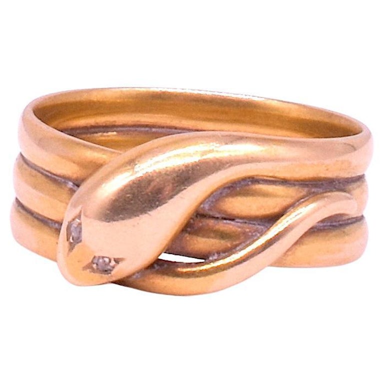 18K Triple Layered Snake Ring with Diamond Eyes, Hallmarked London ...