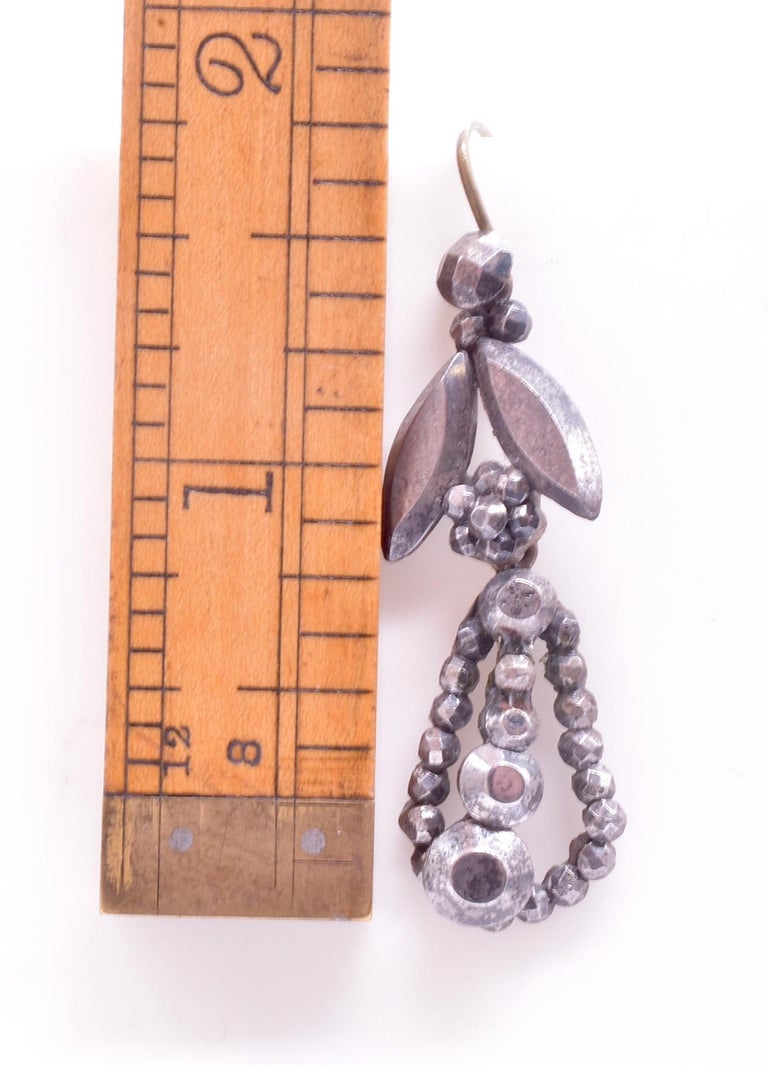 Publish Cut Steel Faceted Leaf Pendaloque Earrings For Sale at 1stDibs
