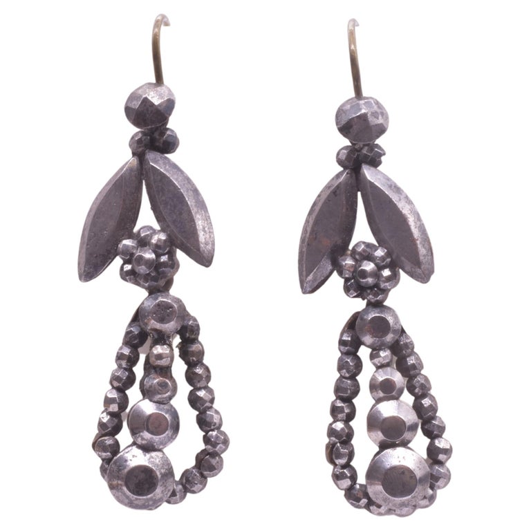 Publish Cut Steel Faceted Leaf Pendaloque Earrings For Sale at 1stDibs