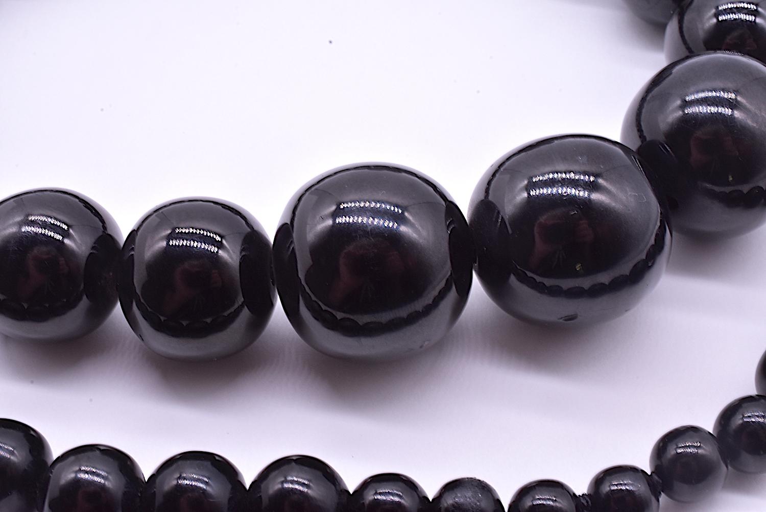 Victorian polished Whitby Jet Beaded Necklace 34” at 1stDibs