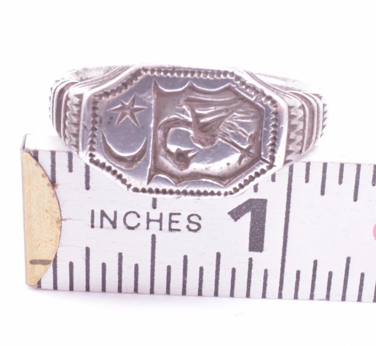 C1650 Medieval Silver Signet Ring w Crescent Moon and Star and Pelican ...