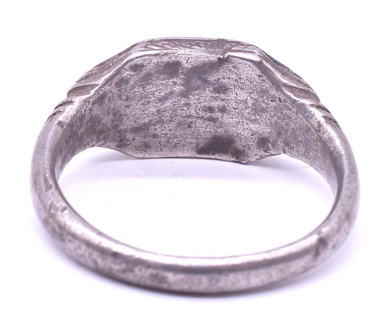 C1650 Medieval Silver Signet Ring w Crescent Moon and Star and Pelican ...