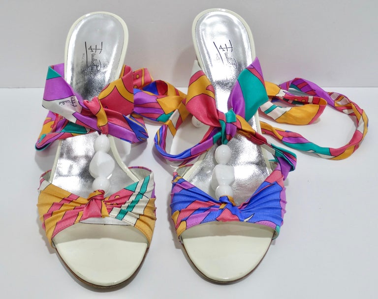 Pucci Multi-Color Satin Tie Sandal Heels For Sale at 1stDibs